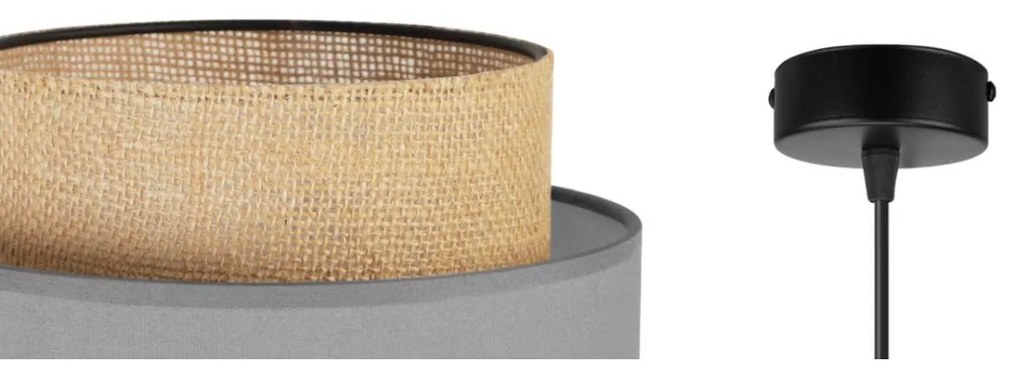 Závěsné svítidlo Boho, 1x jutové/šedé textilní stínítko