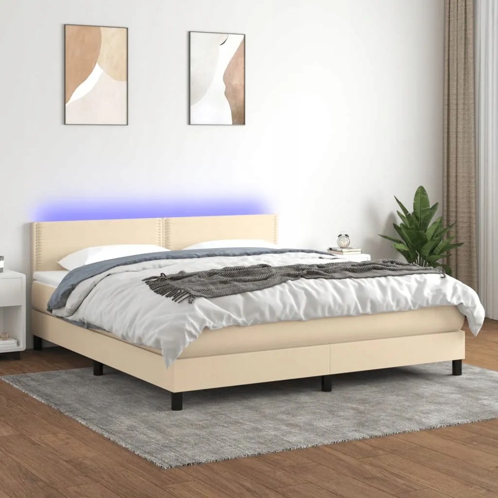 Box Spring Postel S Matrací A Led Textil Krémová Hladké s hřebíky 180 x 2