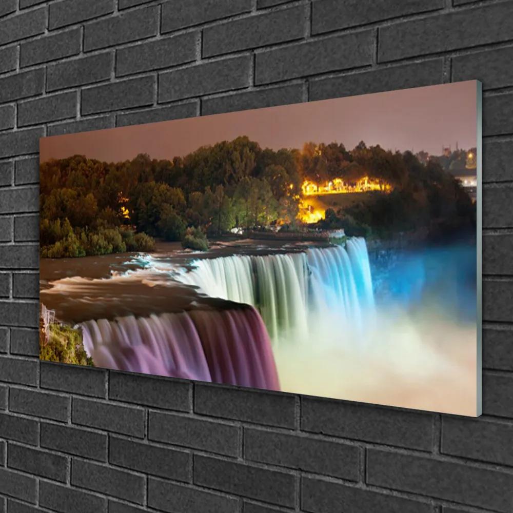 Obraz na skle Les Vodopád Příroda 100x50 cm