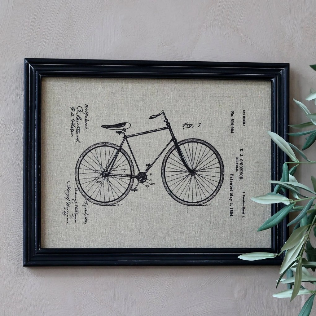 Chic Antique Obraz v rámu Retro Bicycle 33x43cm, béžová barva, černá barva, dřevo, textil