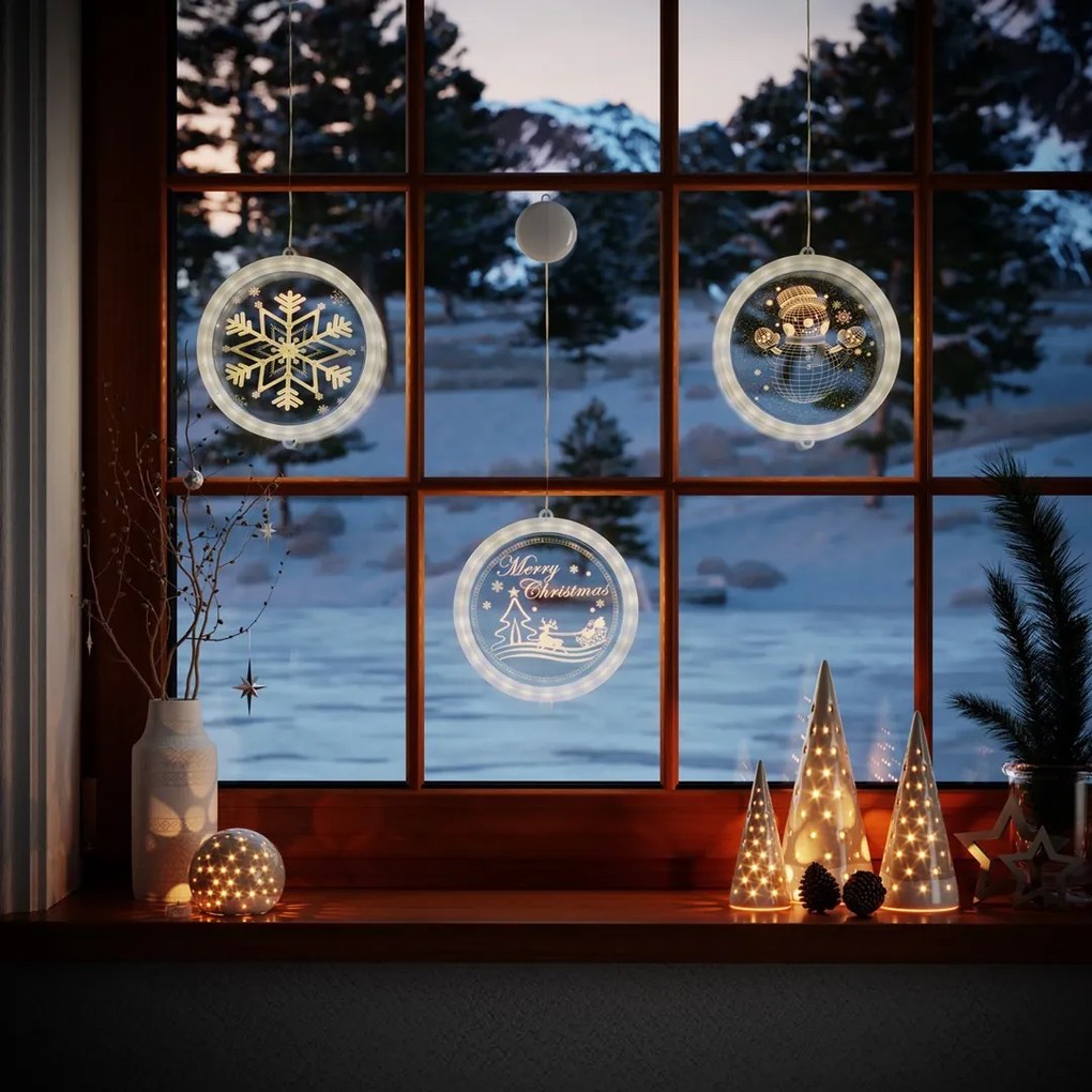 LED světelná ozdoba na okno SNOWBALL kruhová bílá
