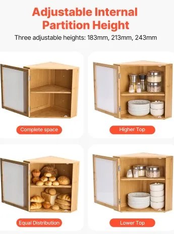 Rohový chlebník na kuchyňskou linku VEVOR, 320x320x425 mm – Přírodní barva dřeva