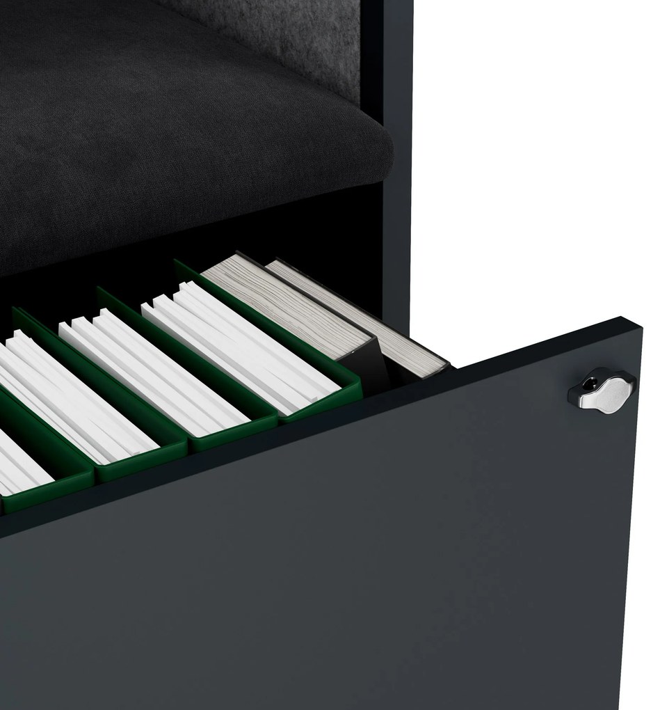 Kancelářská akustická kabina se sedátkem a USB-C portem, korpus antracitový / sedák tmavě šedá, 1150 mm: SALLY MentalBox