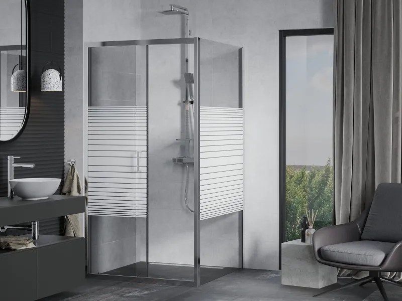 Mexen APIA sprchový kout 90x90, čiré-pásy / chromový profil, 840-090-090-01-20