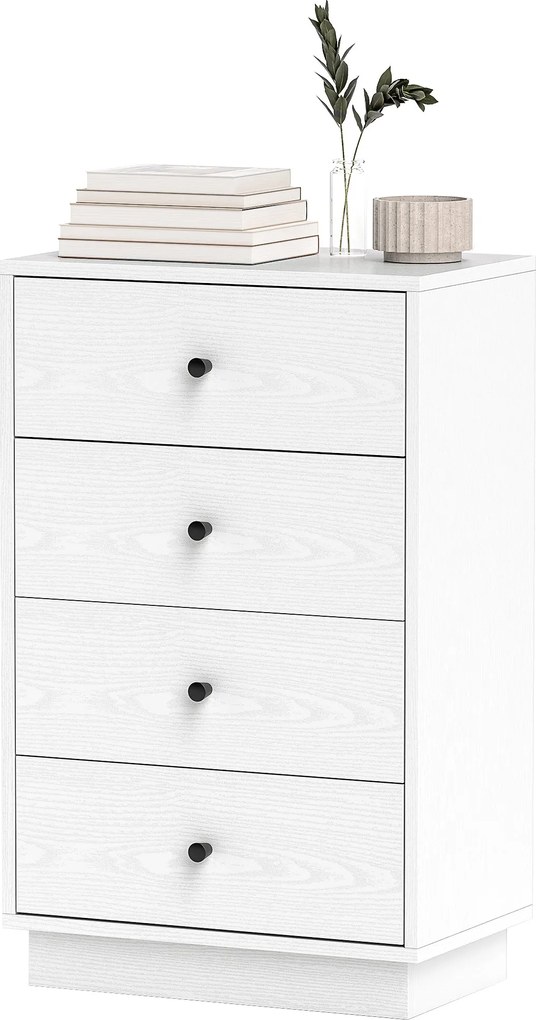 HOMCOM Úzká komoda se 4 šuplíky - Moderní dresser do ložnice 47x29x75 cm Bílá | Aosom