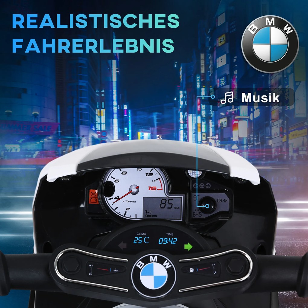 HOMCOM BMW S1000RR licenční dětská elektrická motorka dětské vozidlo s baterií, tříkolka, ocel, černá, 66x37x44 cm