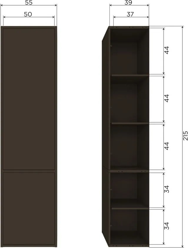 Tmavě hnědá modulární skříňka z borovicového dřeva 55x215 cm Meggy – WOOOD