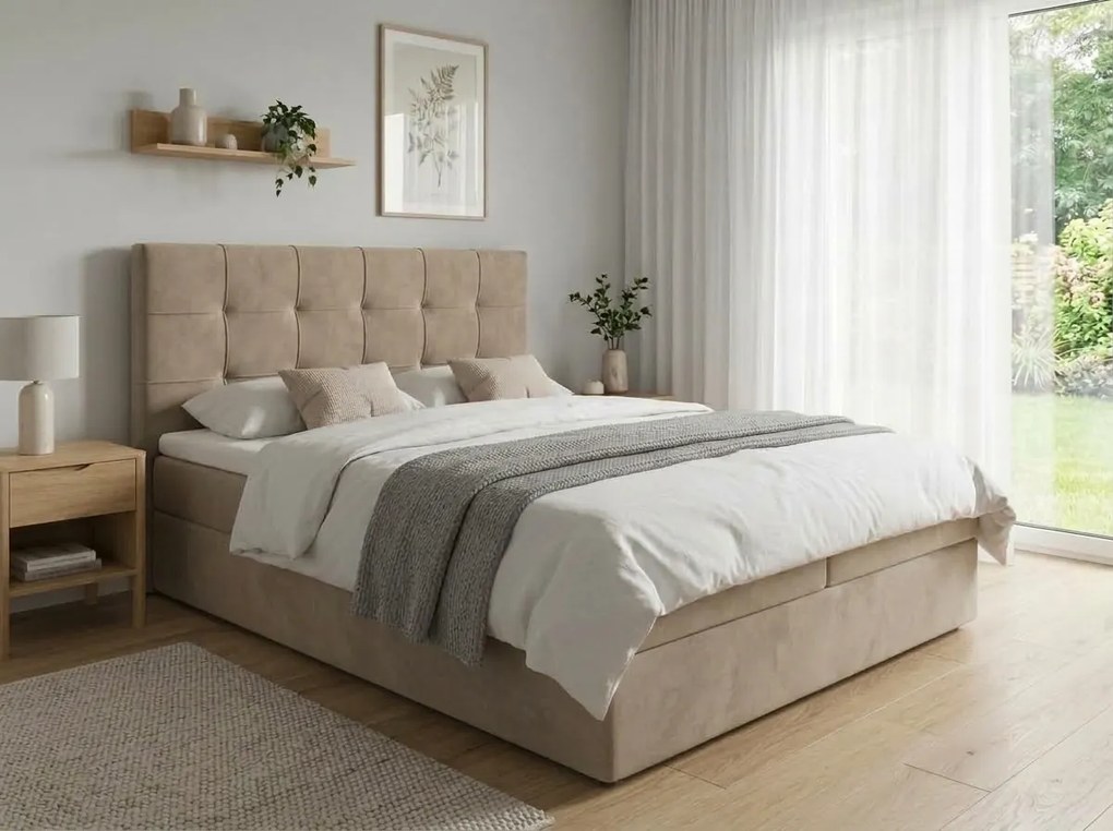 Čalouněná postel boxspring DIRELIS TRINITY 140x200 cm béžová Matrace: Matrace Bonell pružinová