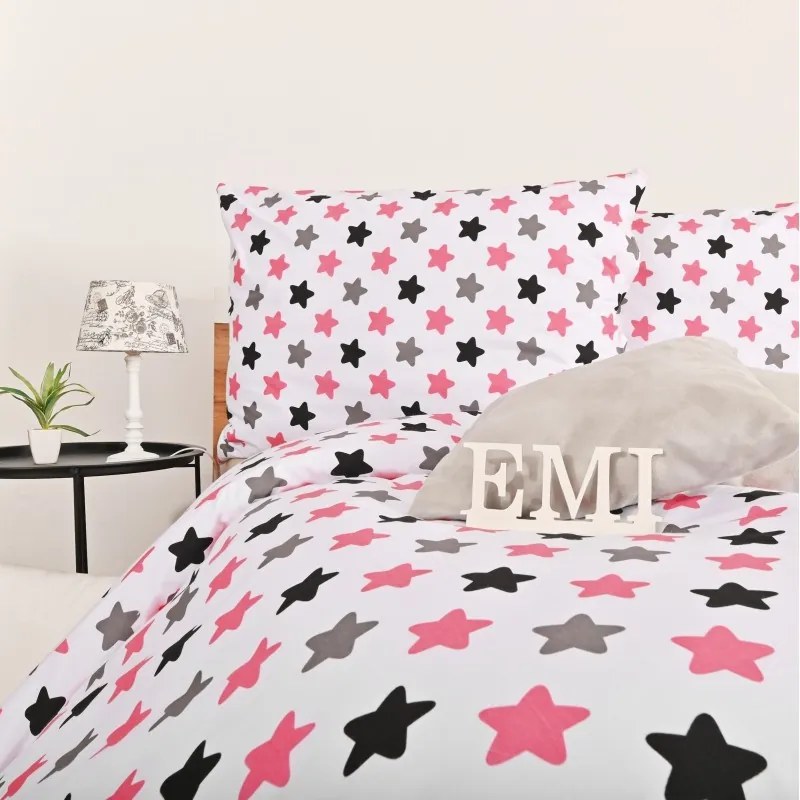 Povlečení dětské hvězdičky růžové EMI, Standardní set jednolůžko obsahuje 1x 140x200 + 1x 70x90