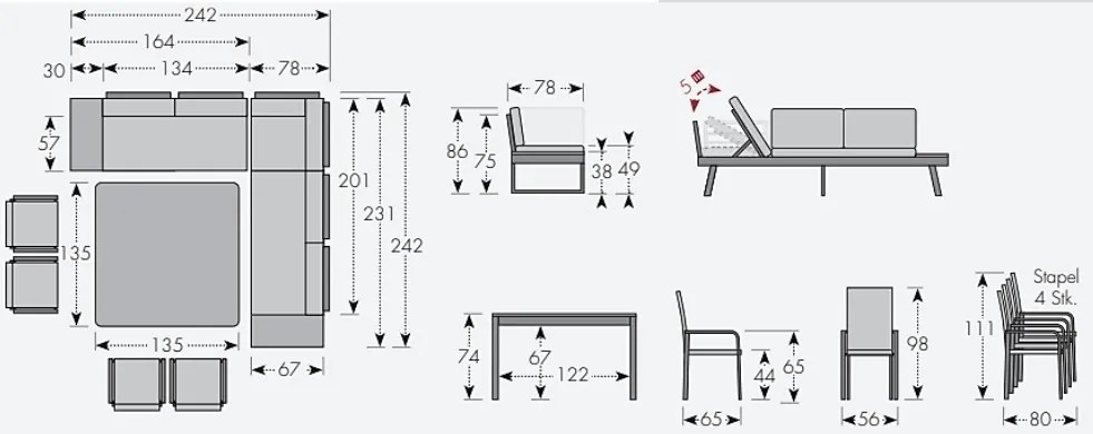 Doppler EXPERT PLUS AVERSA KERAMIK zahradní sedací souprava 4+2+1 antracit