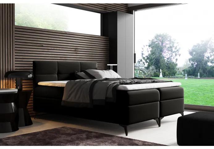 Elegantní postel potažená eko kůží Floki 180x200, černá + TOPPER