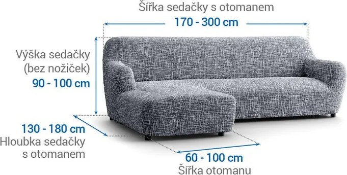 Bielastické potahy GRAFITI NOVÉ antracit sedačka s otomanem vlevo (š. 170 - 300 cm)
