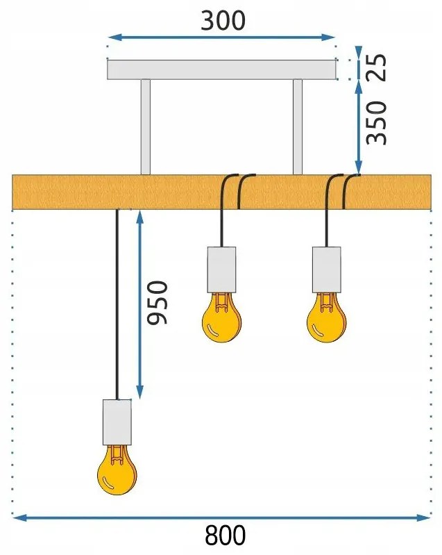 Toolight, závěsná moderní svítilna 3xE27 APP973-3CP LINE, černá-hnědá, OSW-03242