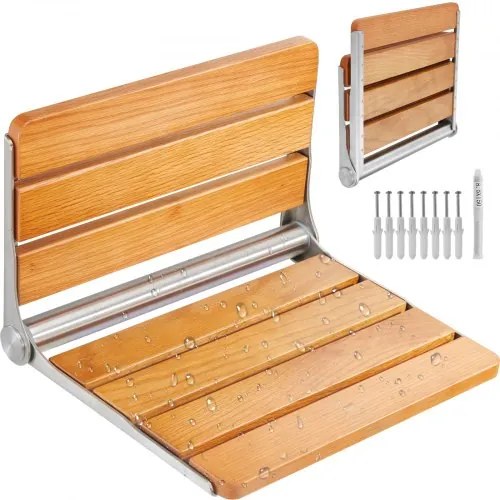 skládací dubové sedátko do sprchy 40,9 × 34 cm nástěnná sprchová lavice 199,6 kg