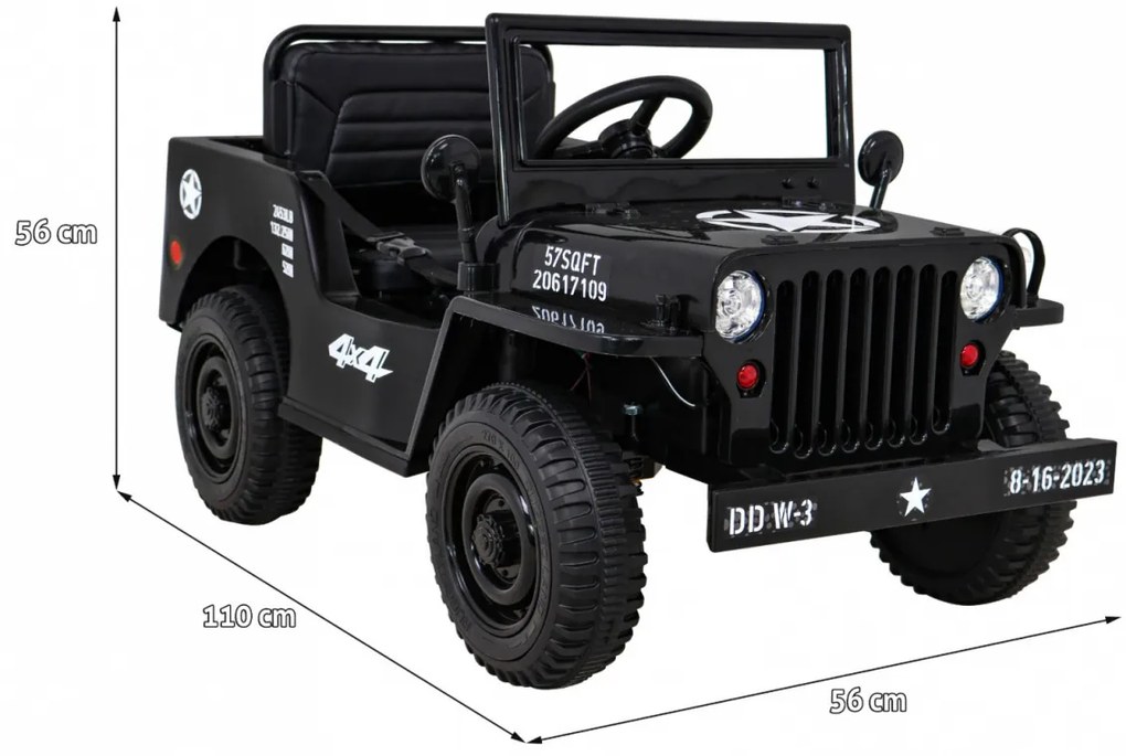 Dětský elektrický vojenský jeep willys SMALL 4x4 černý