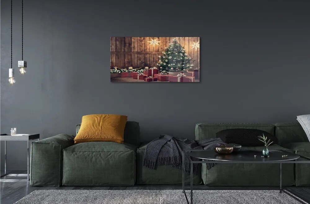 Obraz na skle Dárky Vánoční strom dekorace desky 100x50 cm