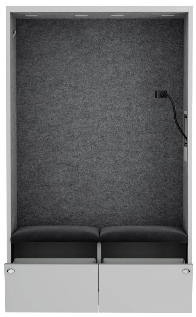 Kancelářská akustická kabina se sedátkem a USB-C portem, korpus šedý / sedák tmavě šedá, 1150 mm: SALLY MentalBox