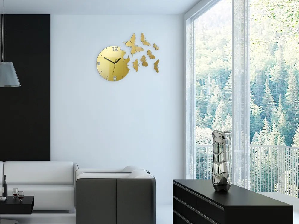 3D nalepovací hodiny Butterfly zlaté