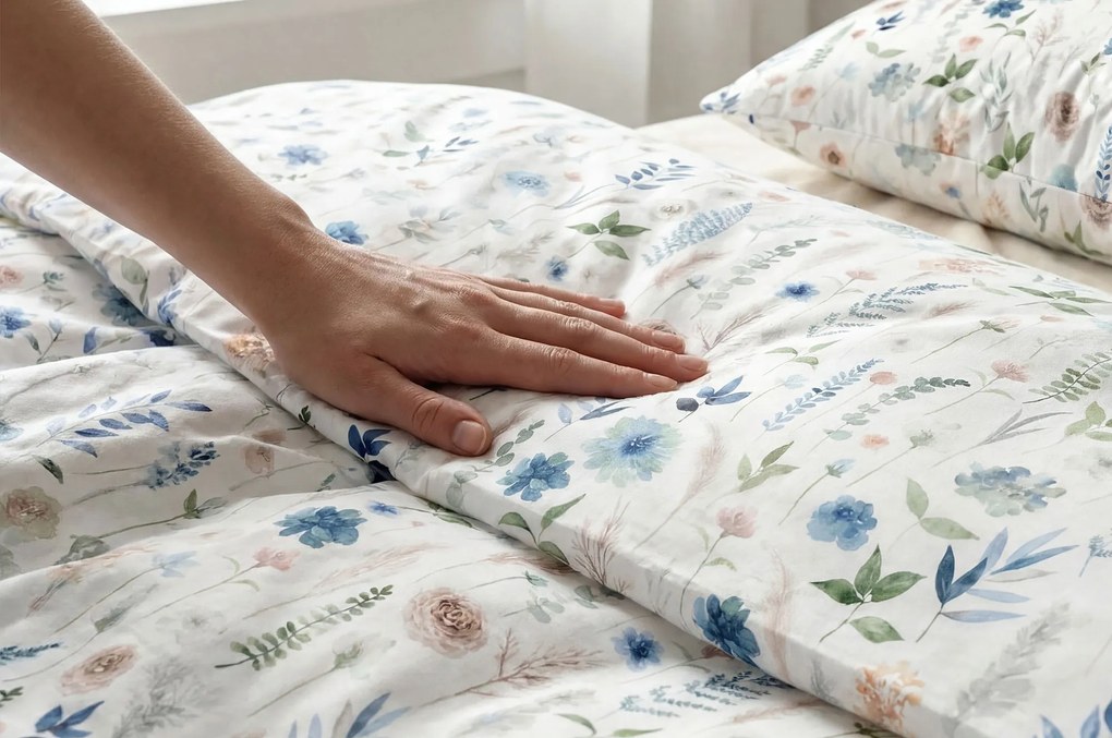 Bavlněné prodloužené povlečení Boho zahrada - modré Velikost: 140 x 220 + 70 x 90
