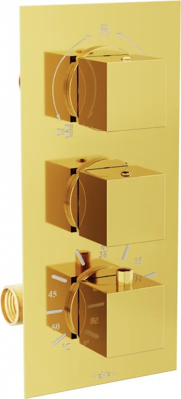 Mexen CUBE - 3-výstupová podomítková sprchová baterie, Zlatá, 77503-50