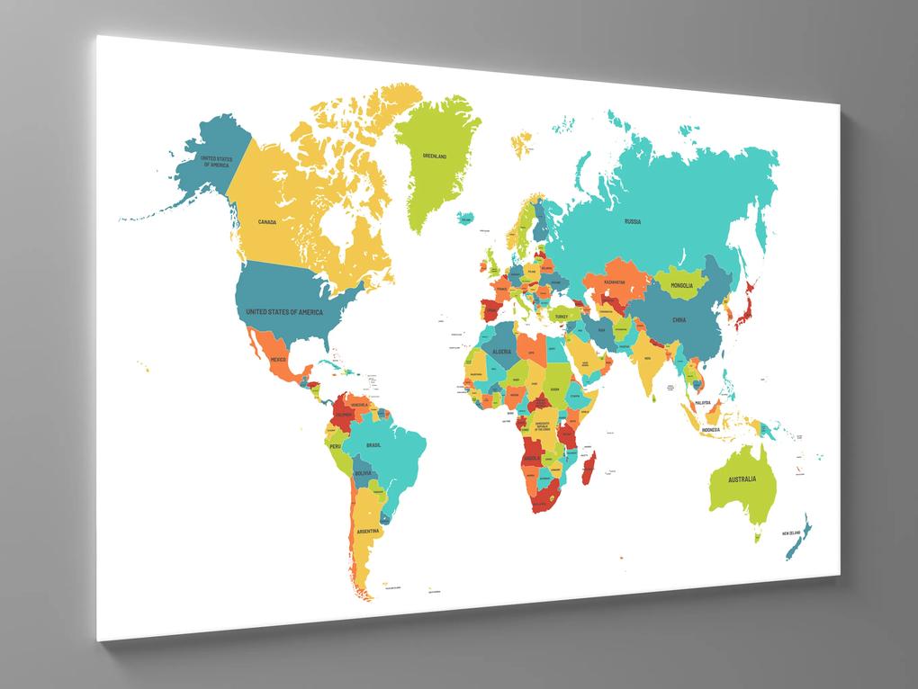 Liox Obraz barevná mapa světa Rozměr: 150 x 100 cm