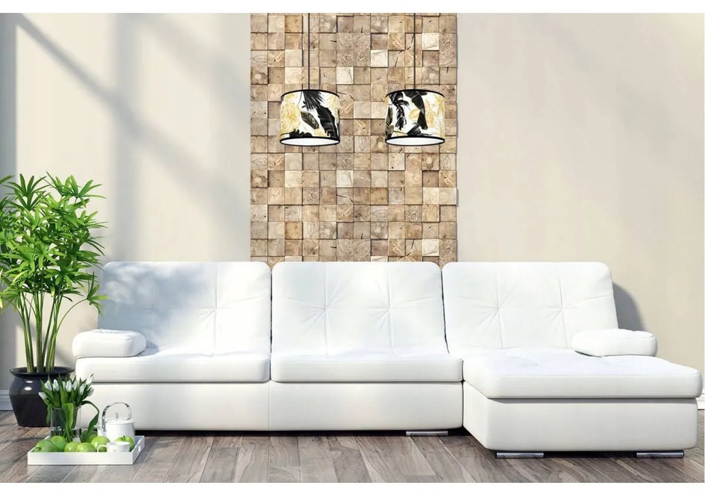 Závěsné svítidlo Gold Flowers, 2x bílé textilní stínítko s květinovým vzorem, (výběr ze 2 barev konstrukce)