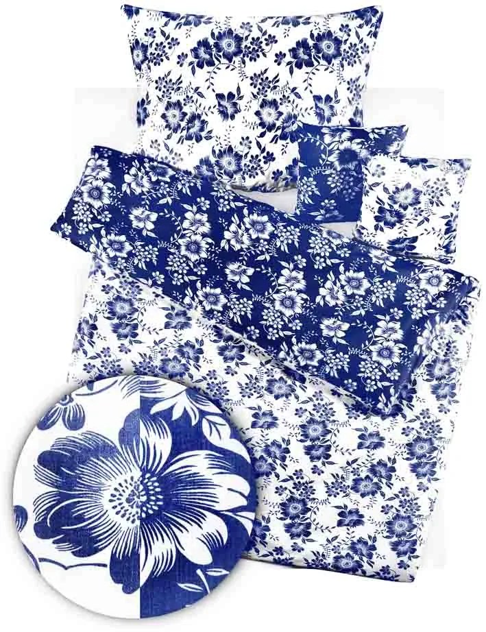 Krepové povlečení Flowers modré Velikost: atypický 240 x 200 + 2x 70 x 90