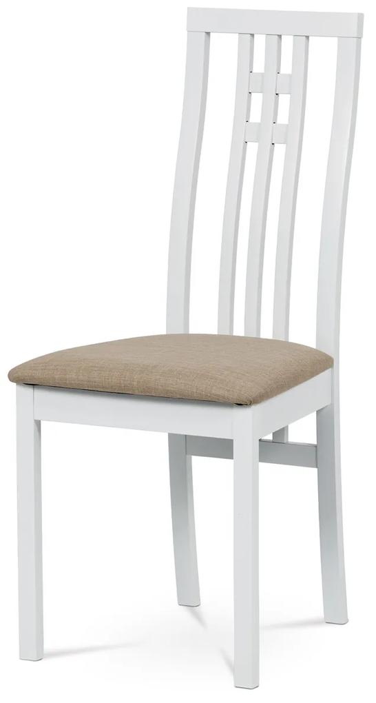 Autronic - Jídelní židle, masiv buk, barva bílá, látkový béžový potah - BC-2482 WT