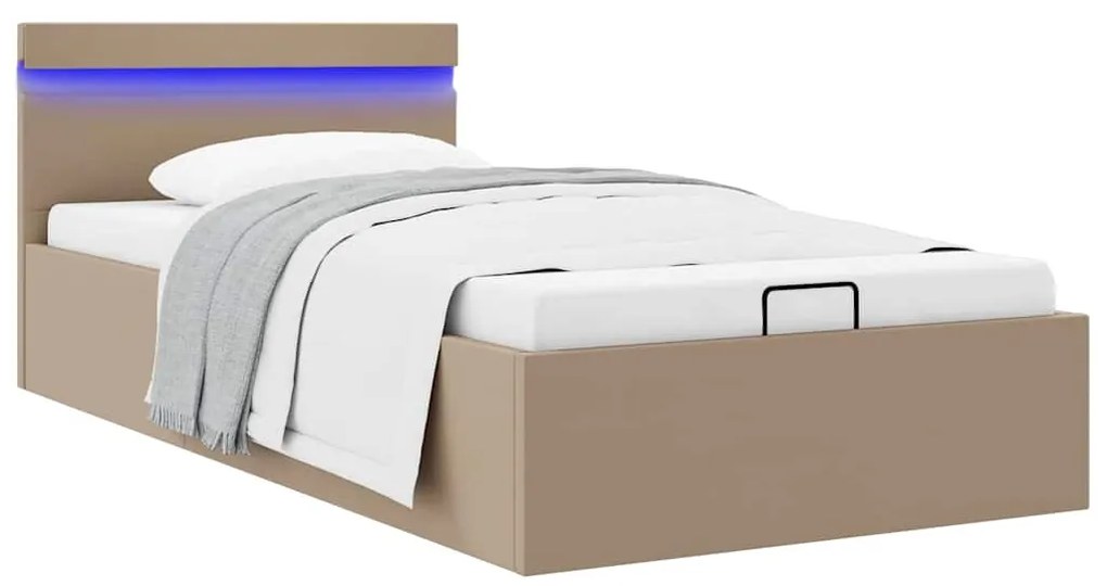 Rám postele s LED a úložištěm cappuccino umělá kůže 90 x 200 cm 285558