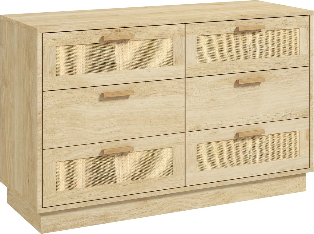 Noční stolek HOMCOM s ratanovými mřížkovými zásuvkami Boho styl Dresser s protiskluzovým řešením 110x40x69 cm Přírodní | Aosom