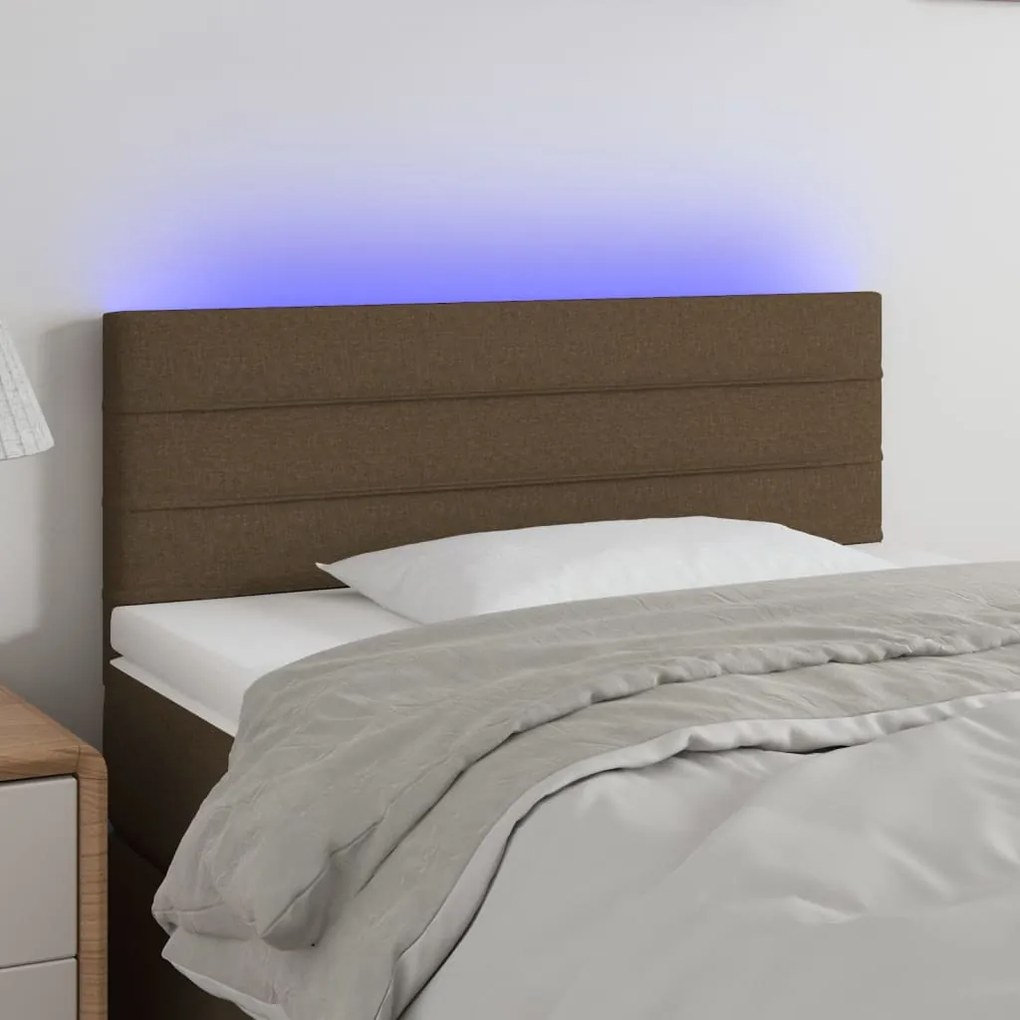 Čelo postele s LED tmavě hnědé 80 x 5 x 78/88 cm textil 3121729
