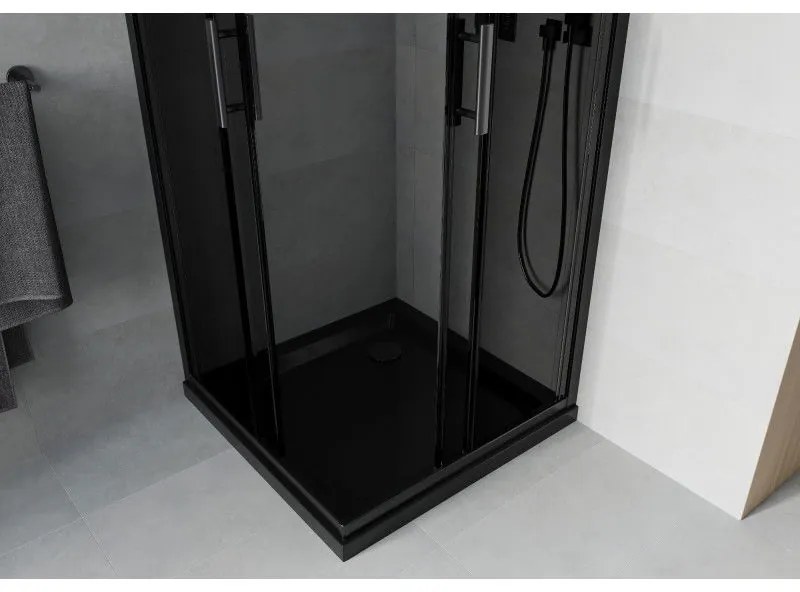 Mexen Rio, čtvercový sprchový kout 80(dveře)x80(dveře)x190 cm, 5mm šedé sklo, černý profil + černá sprchová vanička SLIM, 860-080-080-70-40-4070B