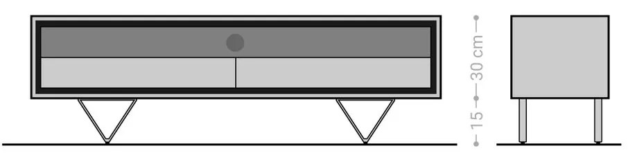 DELIFE TV stolek Stonegrace 145 cm akácie hnědá kamenná dýha 2 zásuvky 1 přihrádka podnož ve tvaru V černá