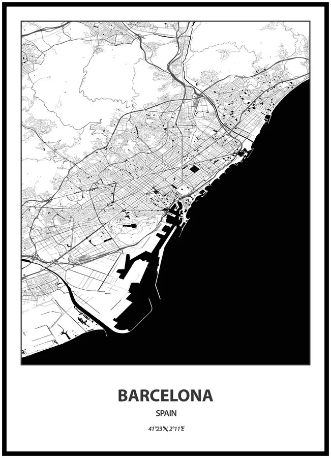 Plakát Mapa města (více variant měst) Rozměr plakátu: 40 x 50 cm, Město: Barcelona