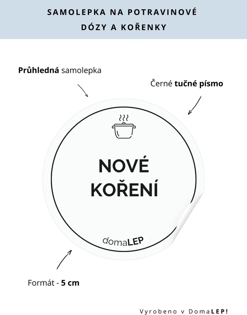 Samolepka na kořenky NOVÉ KOŘENÍ průhledná 5 cm tučné písmo