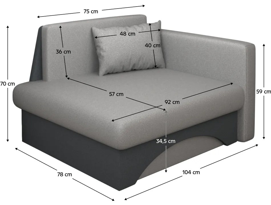 Kondela Rozkládací křeslo, šedá/tmavě šedá, KUBOŠ NEW UNI