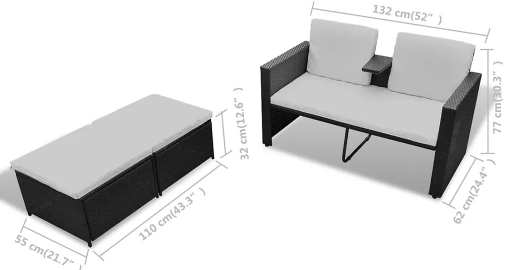 vidaXL Marketos 4dílná zahradní sedací souprava s poduškami polyratan černá