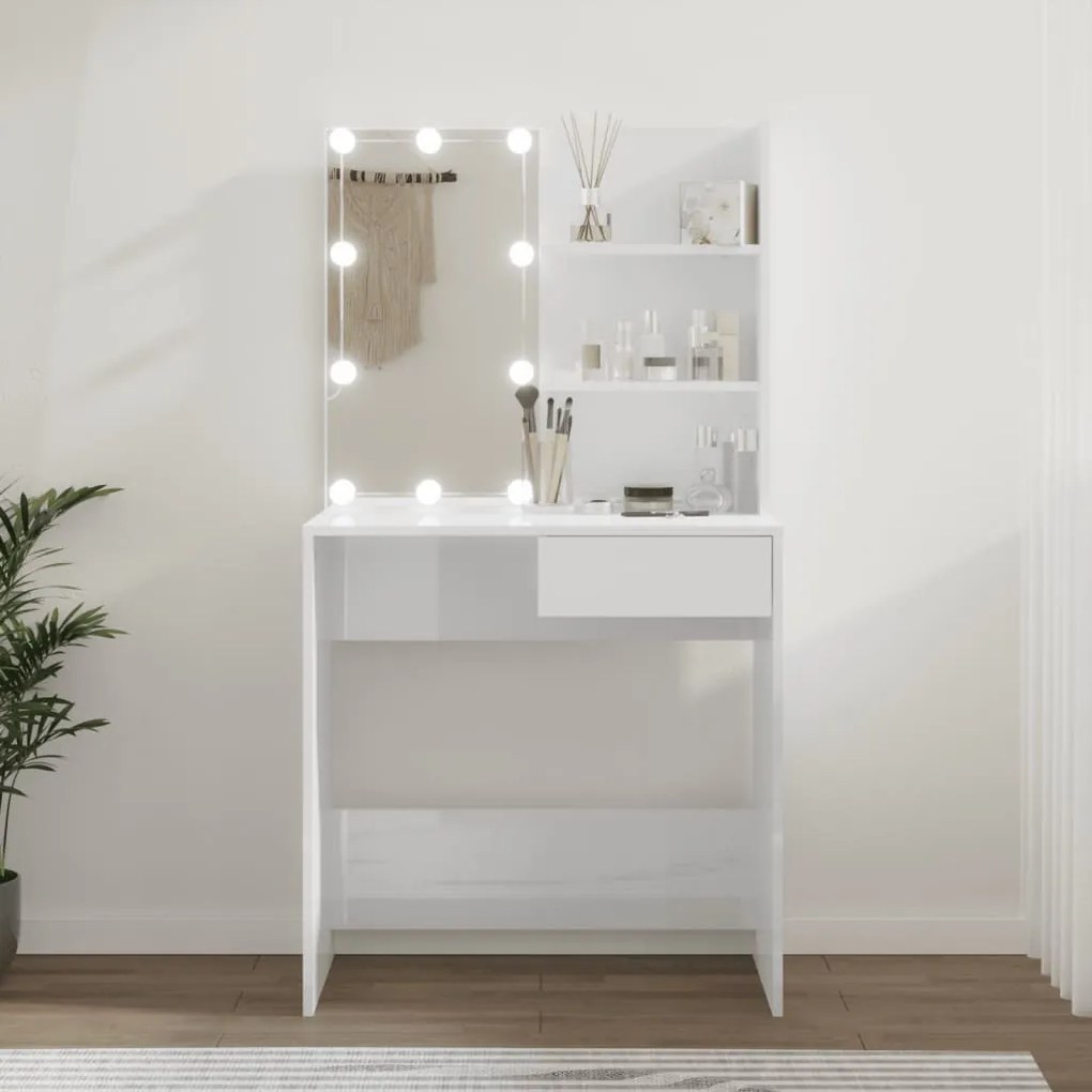 vidaXL Toaletní stolek s LED 74,5 x 40 x 141 cm [808805] Barva: Bílá