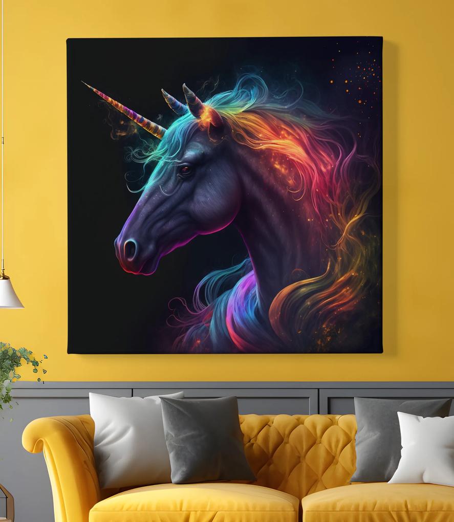 Obraz na plátně - zářící jednorožec (Glowing Unicorn) FeelHappy.cz Velikost obrazu: 40 x 40 cm