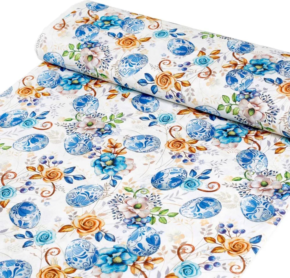 Velikonoční látka Leona LN-114 Modré kraslice - šířka 140 cm