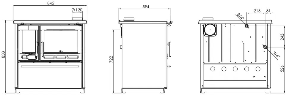 PLAMEN Sporák na tuhá paliva s teplovodním výměníkem TERMO GLAS - L hnědý