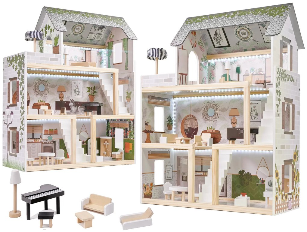 Creative Corner Dřevěný domeček pro panenky LULILO FLORO boho LED
