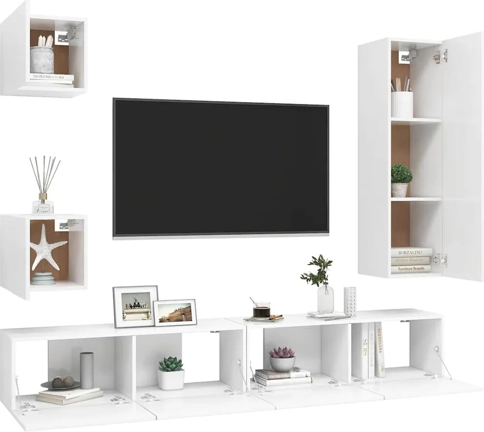 5dílný set TV skříněk bílý kompozitní dřevo 3078697