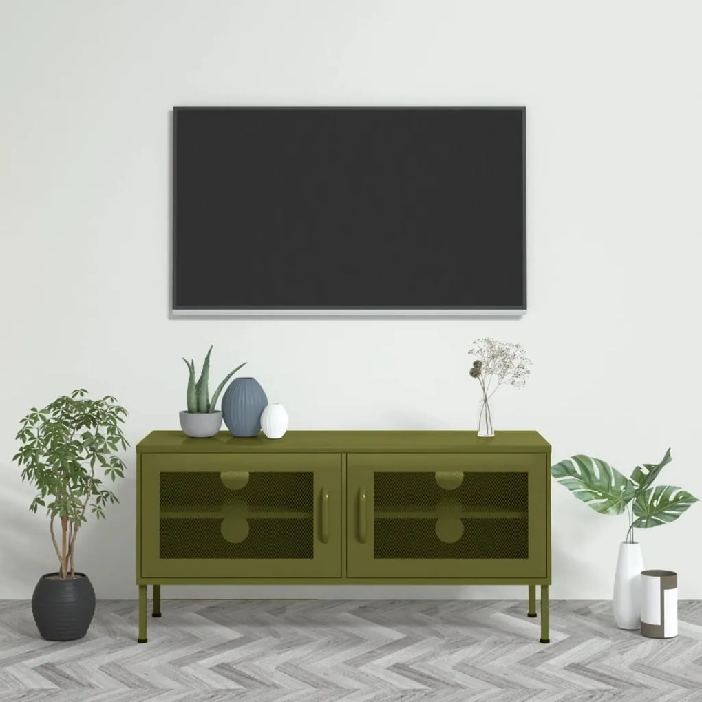 TV skříňka olivově zelená 105 x 35 x 50 cm ocel