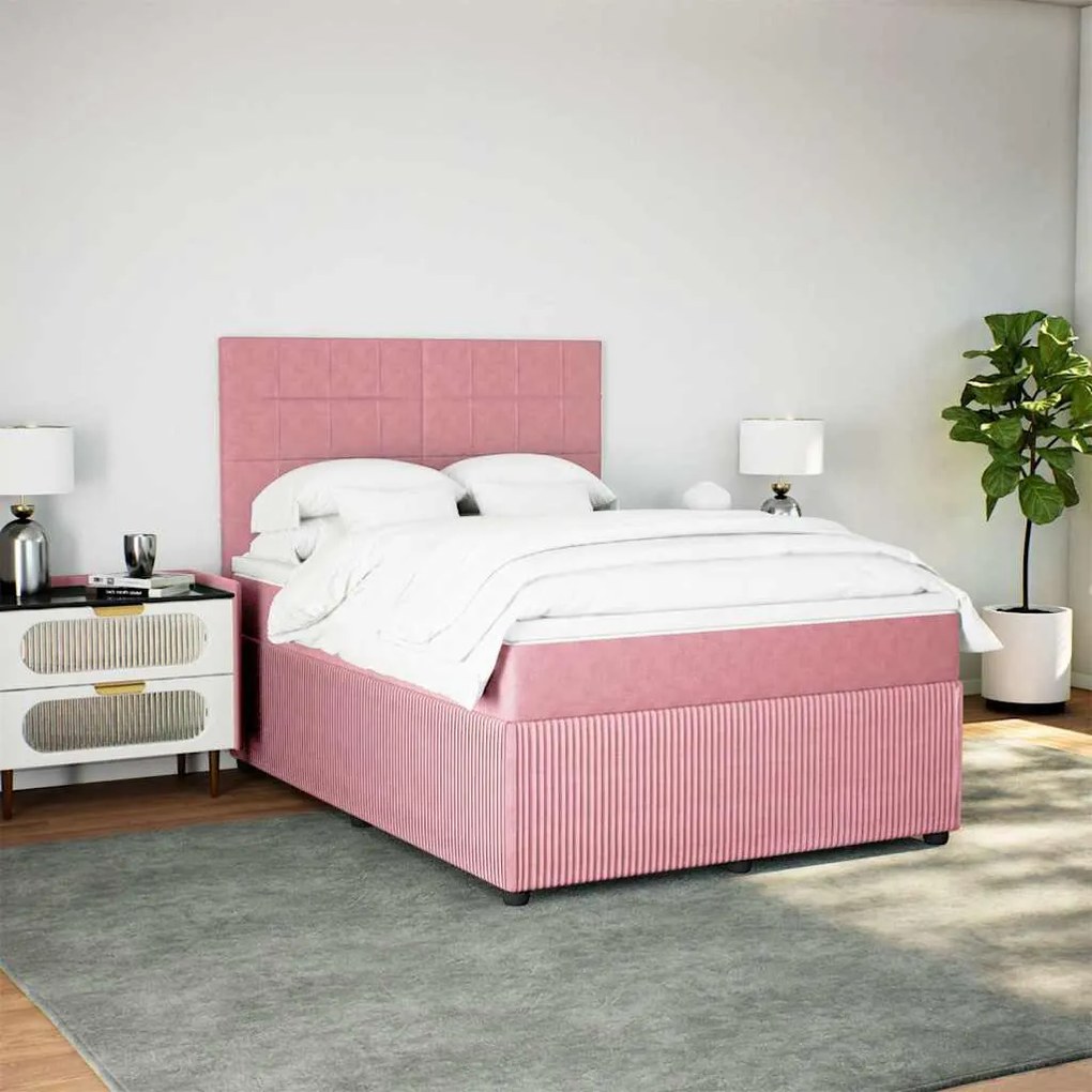 Box spring postel s matrací růžová 140x200 cm samet 3294663