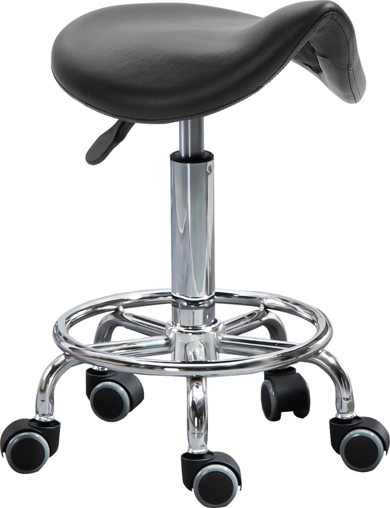 HOMCOM Vysoké Křeslo na Kolečkách, Výškově Nastavitelné, Polstrované Ergonomické Pěnové Sedadlo, Moderní a Univerzální Design, 36,5x37,5x51-66 cm, Čer