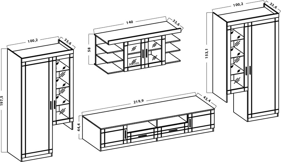 Obývací stěna PARIS + 2x komoda | 340 cm + 103,4 cm + 69 cm | sonoma