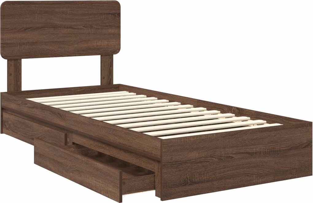 Postel s úložným prostorem se zásuvkou Hnědý dub 75 x 190 cm 3412331
