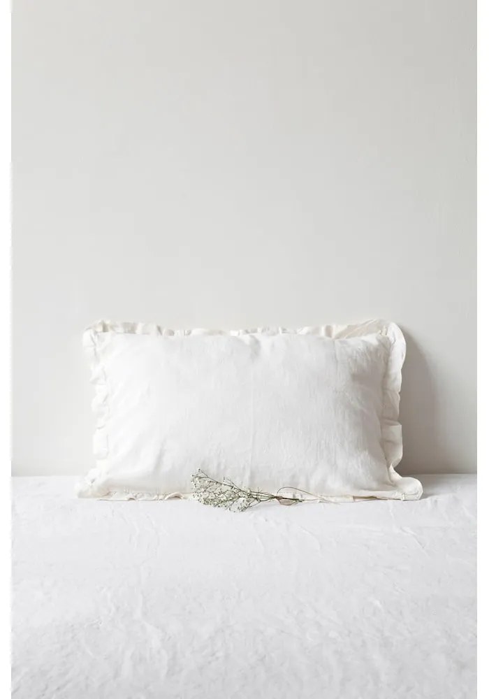 Bílý lněný povlak na polštář s řaseným lemem Linen Tales, 50 x 60 cm