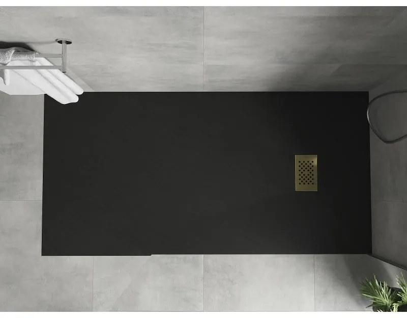 Mexen Hugo, obdélníková sprchová vanička SMC 170 x 80 cm, černá, zlatá krytka, 42708017-G